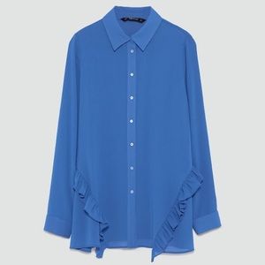 Zara | Tops | Zara Cobalt Blue Ruffled Shirt | Poshmark